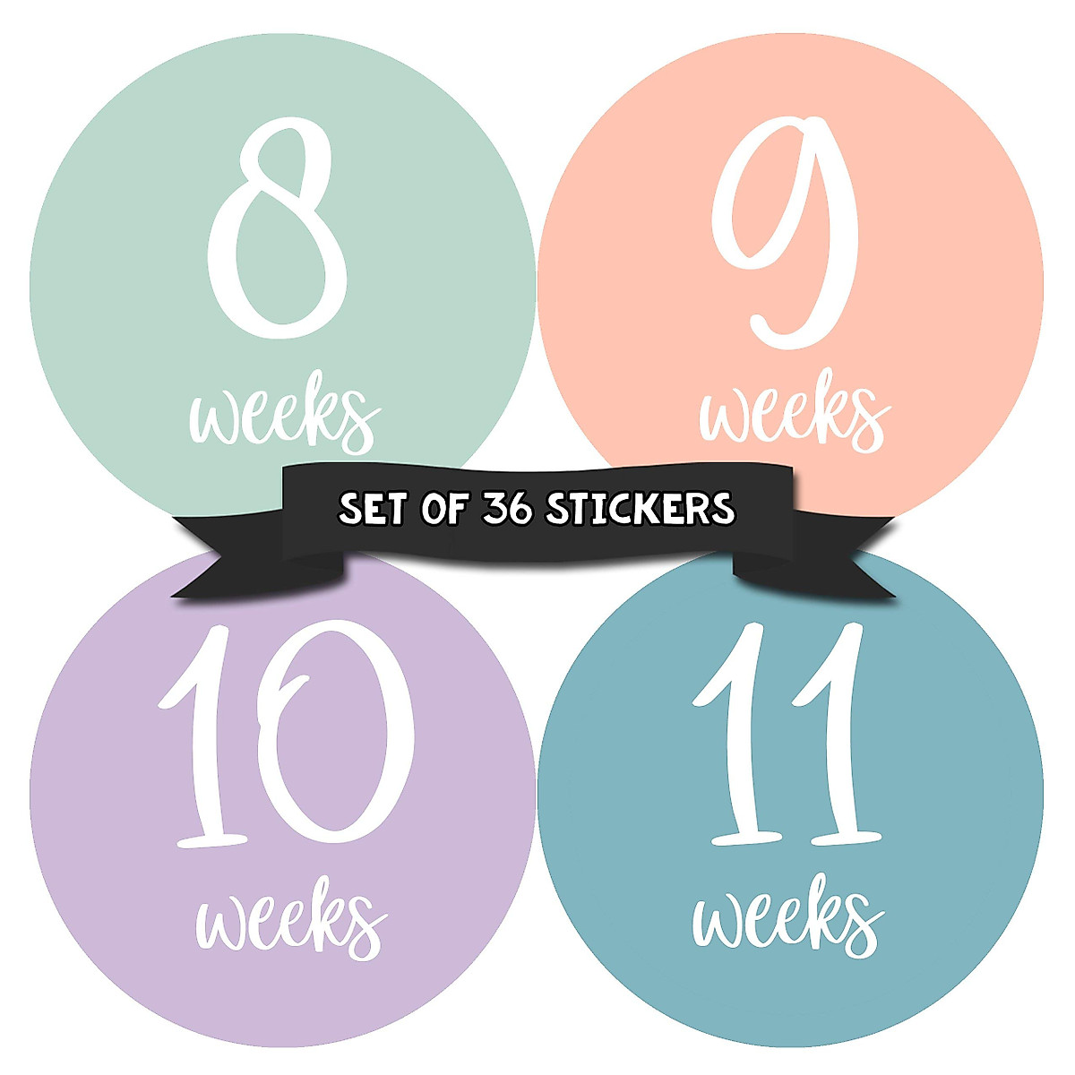 Months In Motion Pregnancy Weekly Belly Growth Stickers, 36 pcs - Purple Pink, Matte Finish, Cloth Surface, for Maternity Photo Sessions & Keepsakes