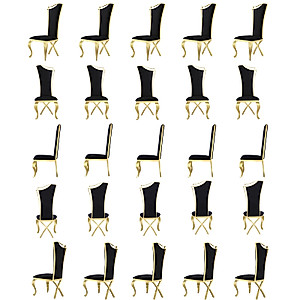 ACEDÉCOR Dining Room Chairs, Black Velvet Upholstered Dining Chairs, Modern Dining Chairs with Gold Legs, Streamlined Back and Mirror X-Shaped Metal Legs, Black high-Back Dining Chairs Set of 20