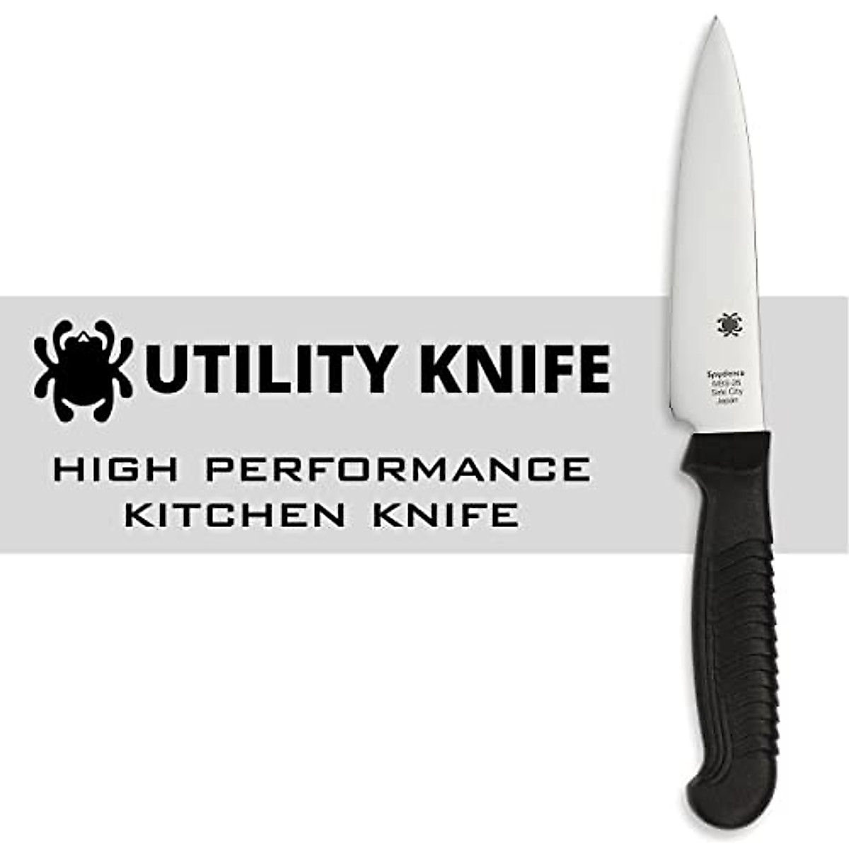 Spyderco Lightweight Kitchen Utility Knife with 4.5" MBS-26 Stainless Steel Blade and Black Polypropylene Plastic Handle - PlainEdge - K05PBK