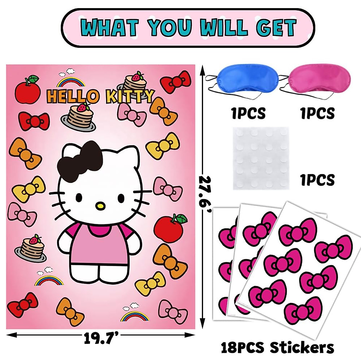 GOTOFUN Kitty Party Supplies Decorations, Pin The Bow on Cute Kitty, Birthday Party Pin Game, Large Poster for Kawaii Birthday Party Supplies