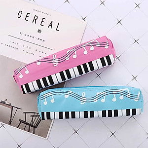 Oxford Cloth Pencil Case,Single Layer Musical Pencil Cases, Square Single Layer Music Notes Piano Keyboard Pencil Case(black)