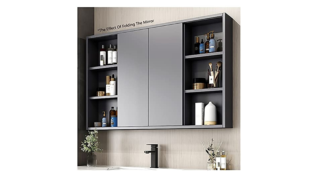 Wooden Bathroom Mirror Cabinet with LED Light & Defogger