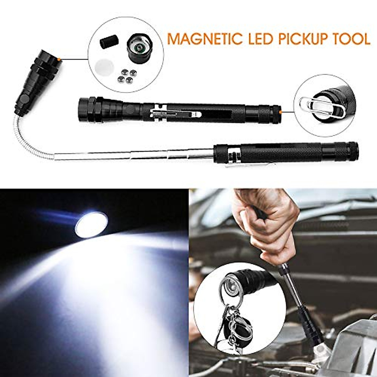 LED Magnetic Pickup Tool, Tools Gifts for Men Who Have Everything, Telescoping Pick Up Stick Magnet Tool, Telescoping Magnet Pick Up Gadget Tool for Men, DIY Handyman, Father/Dad, Husband, Boyfriend