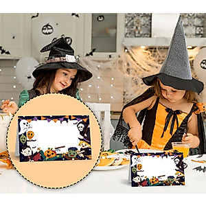 Halloween Table Place Cards - Halloween Party Food Tent Cards - Editable Fall Pumpkin Table Name Card for All Occasions - Autumn Themed Baby Shower, Bridal Shower Decorations(06)