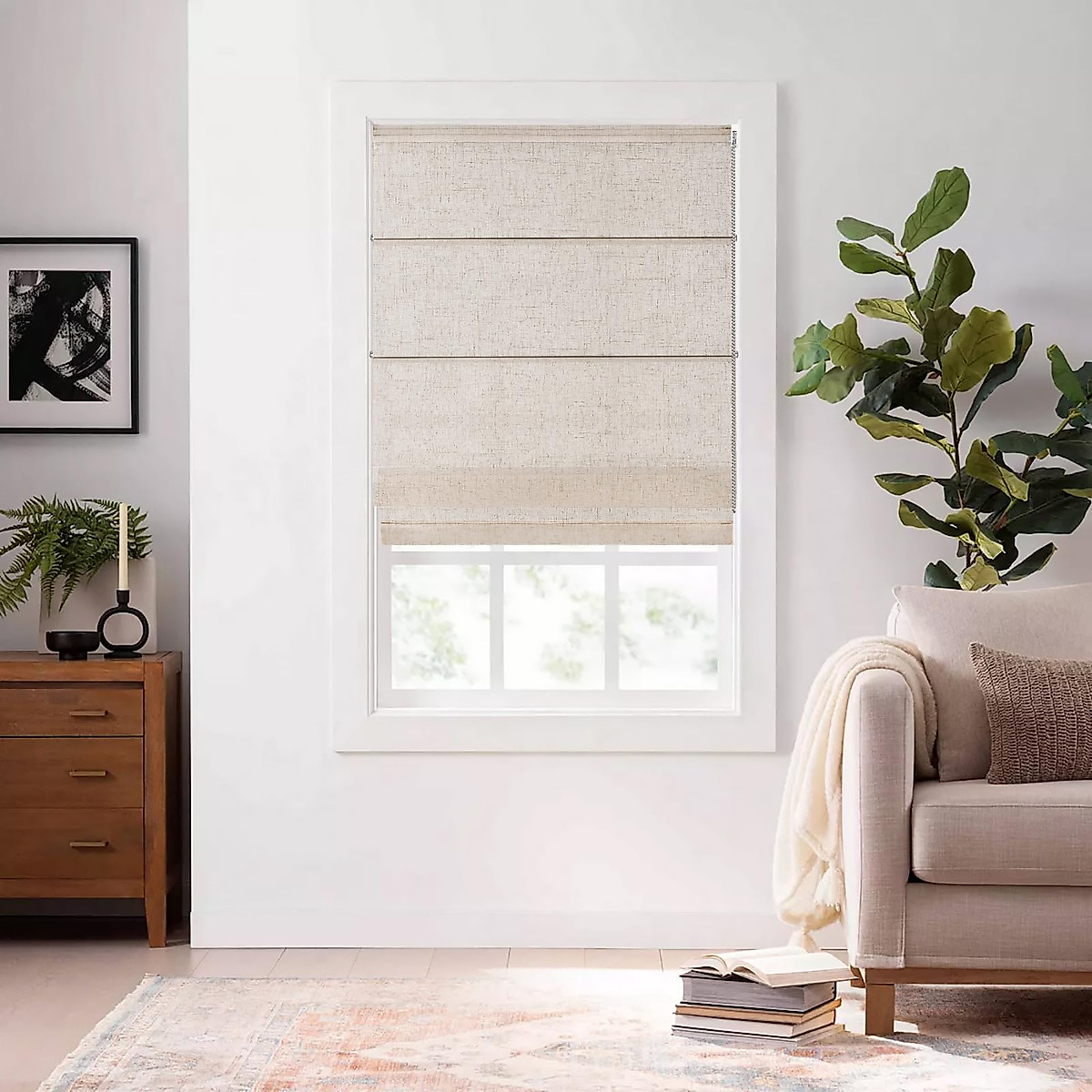 Hiifroy Roman Blinds, Roman Shades for Windows, Room Darkening Fabric, Roman Blinds for Windows Home Living Room Bedroom, Linen Textured, Customize Size