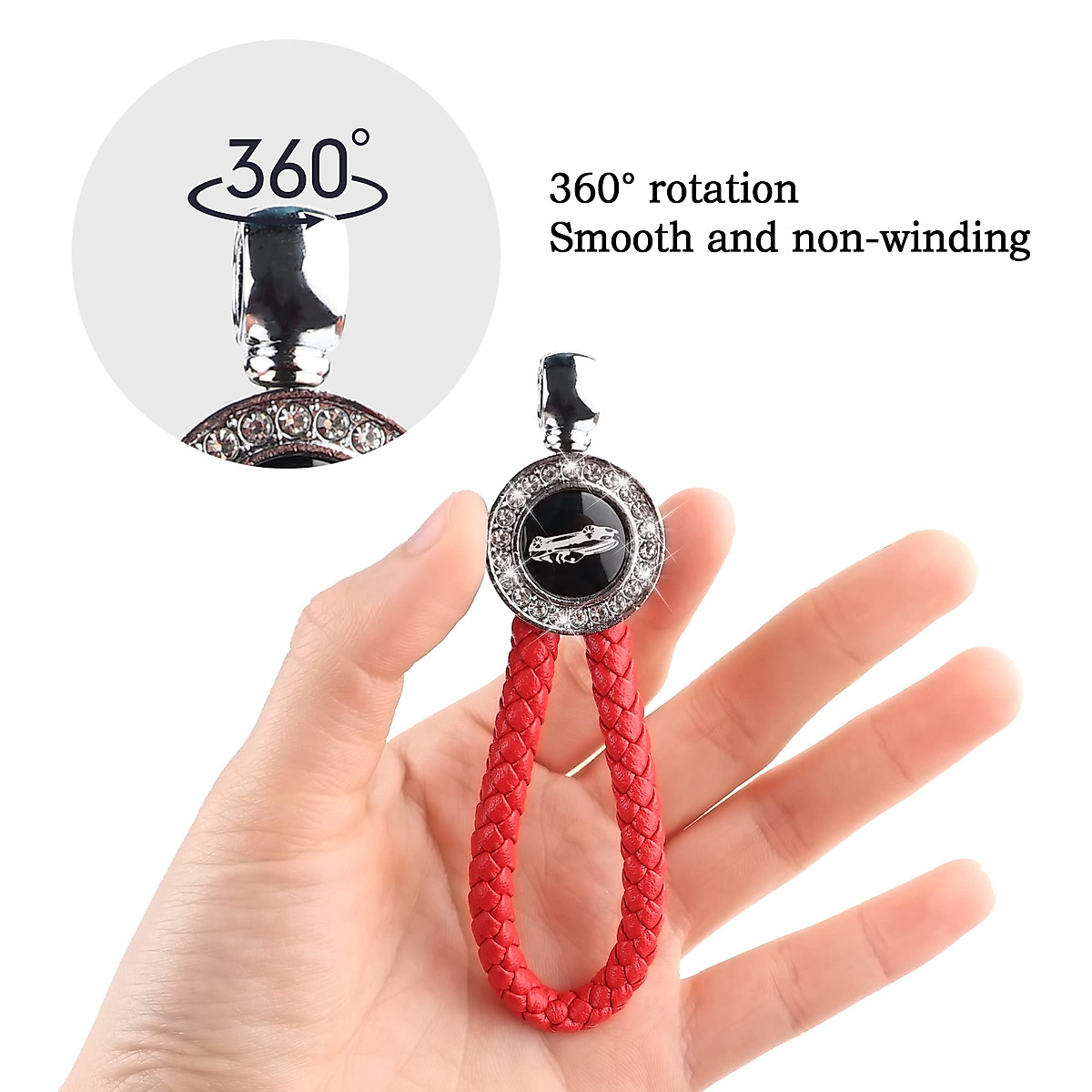 Bling Bling Leather Keychain,Universal Car Accessories Car Lanyard Key Fob Holder with Anti-lost D-ring and Screwdriver(Red)