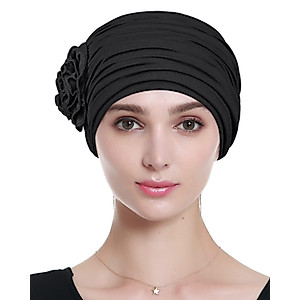 Chemo Headwear for Women Ruffled Head Coverings Black