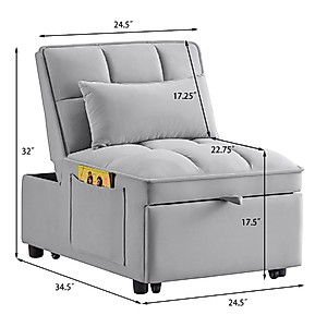ACQCA 3 in 1 Convertible Sleeper Sofa Chair, Velvet Tufted Single Pull Out Couch Bed with Adjustable Backrest and Pillow