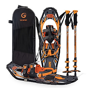 G2 25 Inches Orange Light Weight Snowshoes for Women Men Youth, Set with Trekking Poles, Tote Bag, Special EVA Padded Ratchet Binding, Heel Lift, Toe Box
