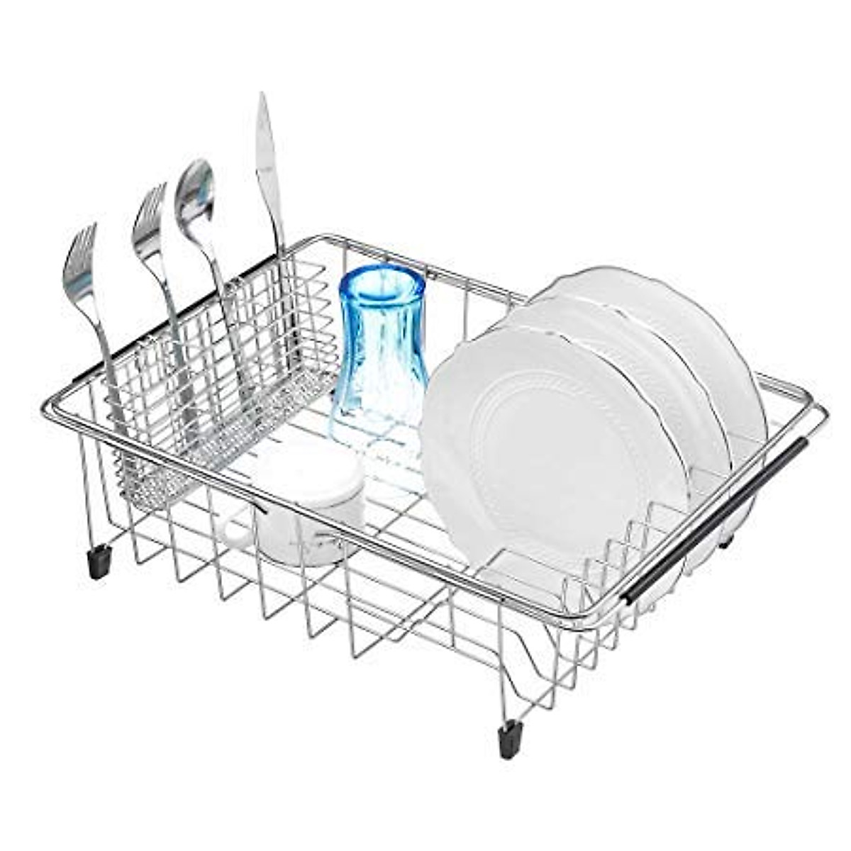 Slideep Cutlery Utensil Silverware Drying Rack, Flatware Storage Solution Basket with Hooks for Kitchen Dish Drainer Dish Drying Rack, RustProof 304 Stainless Steel