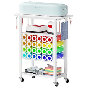 Organizers and Storage for Cricut Machines, Rolling Storage Cart/Shelf with 24 Vinyl Roll Holders, Cutting Machine Stand Workstation Cabinet Desk Stand for Cricut Craft Room Organization