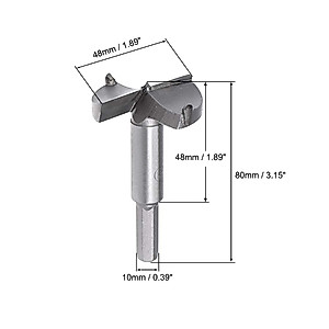 uxcell Forstner Drill Bits 48mm, Tungsten Carbide Wood Hole Saw Auger Opener Woodworking Hinge Hole Drilling Boring Bit Cutter Gray