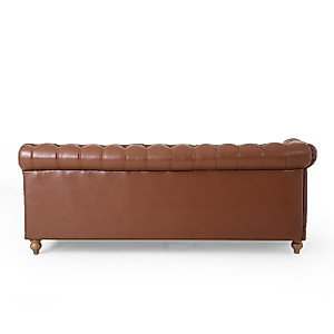 Acosure 6 Seat Sectional L Shaped Leather Sofa with Solid Wood Legs,Modular Couches with Tufted Backrest and Metal Rivets,for Living Room,Apartment,Light Brown