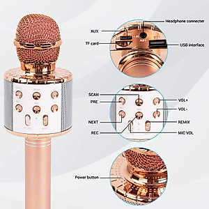 JMFinger Karaoke Microphone for Kids and Adults, Wireless Portable Handheld Bluetooth Microphone with LED Lights - Best Gifts (Rose Gold)
