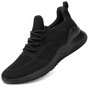 Mens Running Shoes Slip on Walking Tennis Sneakers Lightweight Breathable Mesh Workout Casual Sports Shoes Soft Sole Black