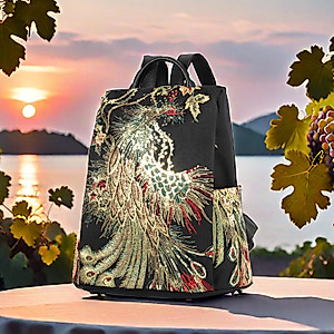 Embroidered Women Backpack Purse, Fashion Canvas Travel Anti-theft Rucksack School Shoulder Bag (Denim-Deep Blue)