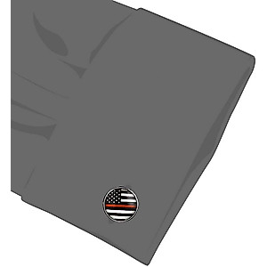 American Flag Tie Bar Clip and Cufflinks Set - Silver Colored Metal Plated - Luxury Clothing Accessories (Thin Red Line)