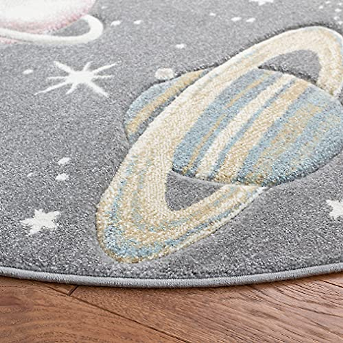 SAFAVIEH Carousel Kids Collection 3' Round Grey/Lavender CRK103F Outer Space Non-Shedding Playroom Nursery Bedroom Area Rug
