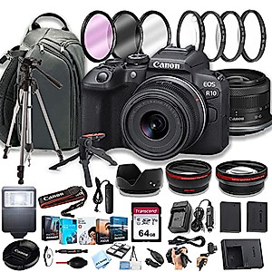 Canon EOS R10 Mirrorless Digital Camera with RF-S 18-45mm f/4.5-6.3 is STM Lens + 100S Sling Backpack + 64GB Memory Cards, Professional Photo Bundle (40pc Bundle)