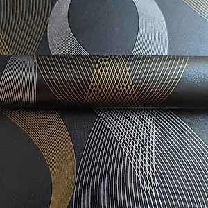 393"x17.7"Peel and Stick Wallpaper Black Fashion Curves Removable Paper Self Adhesive Wallpaper Decorative for Walls Cabinets Vinyl Film