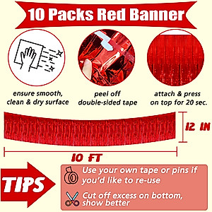 10 Pack 10 Feet Red Foil Fringe Garland Metallic Tassle Banner Wall Hanging Tinsel Streamers Backdrop for Parade Floats, Bachelorette, Wedding, Birthday, Halloween, Christmas Party Decorations