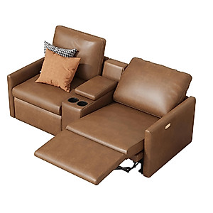 AMERLIFE Reclining Sectional Sofa, Power Recliner Sofa with Single Right Recliner, Loveseat Recliner Couch with USB Port, Leather Modular Sofa for Living Room