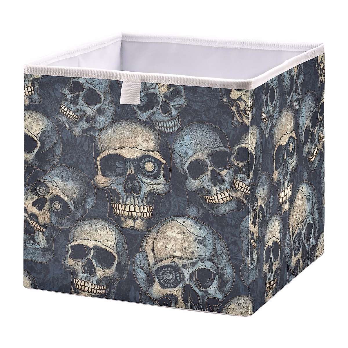 Vnurnrn Fabric Cube Collapsible Storage Cube Gothic Skulls Print, Storage Bins with Support Board, Foldable Basket for Shelf Closet Cabinet 15.75×10.63×6.96 in