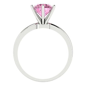 Clara Pucci 2.0 ct Round Cut Solitaire Pink Simulated Diamond Engagement Bridal Promise Anniversary Ring in 18K White Gold Size 10.75