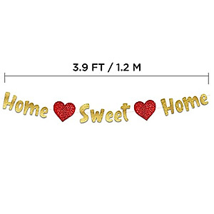 Home Sweet Home Gold and Red Glitter Banner – Funny Homecoming Party Decorations – Welcome Home Party Supplies, Ideas, and Gifts