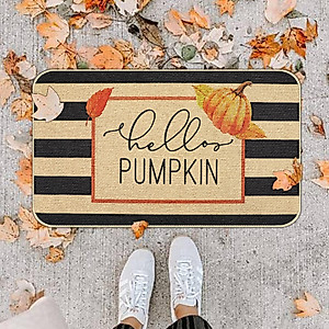 Erweicet Fall Hello Pumpkin Maple Mat Autumn Pumpkin Maple Doormat Thanksgiving Front Door Fall Blanket Fall Outdoor Non Slip Mat Autumn Harvest for Indoor Outdoor Mat