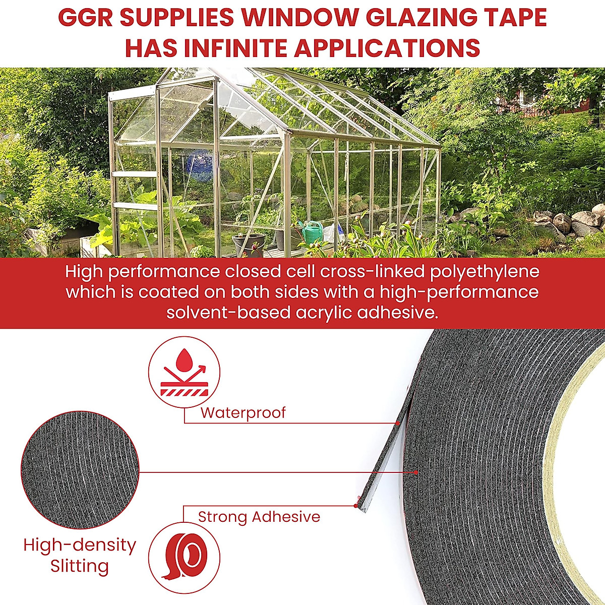 T.R.U. DC-PEF06P White Double Coated Window Glazing Tape Weather Resistant: Glass Bonding, Panel Installation, Gap Filling, Insulated Casements, and More: 1/16 in. Thick x 3/8 in. Wide x 150 ft.
