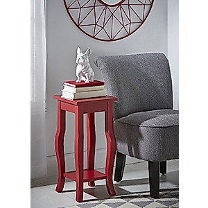 Kate and Laurel Lillian Wood Pedestal End Table with Curved Legs and Shelf, Red