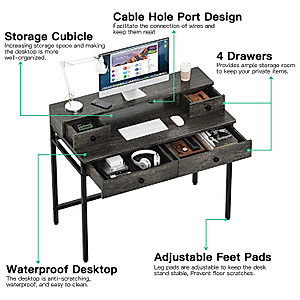 Elephance Small Computer Desk with Monitor Stand 39.37" Home Office Desk with 4 Drawers Study Writing Desk Gaming Table for Small Space