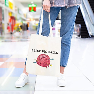 JXGZSO Crochet supplies Bag Knitting Project Bag I Like Big Balls Make Up Bag Funny Knitting Gift For Knitter (i like big balls shopping)