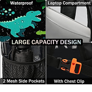 Heavy Duty Clear Backpack Stadium Approved, Caroon Dinosaur PVC Transparent Backpack See Through Large Bookbag for Work School Travel College