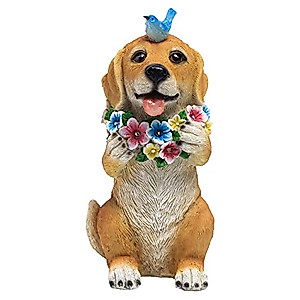 Pohabery Dog Garden Statue Dog Statue Solar Dog and Butterfly LED Lights Figurine Outdoor Decoration for Patio Yard Lawn