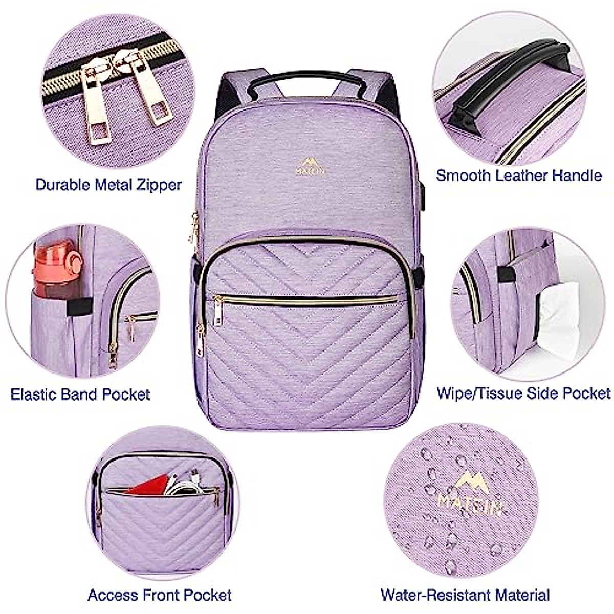 MATEIN 17 Inch Laptop Backpack, Womens Travel Laptop Backpack with RFID Pocket, Large Water Resistant College Teacher Nurse Work Bag Lightweight Daypack Computer Bagpack with USB Charging Port, Purple
