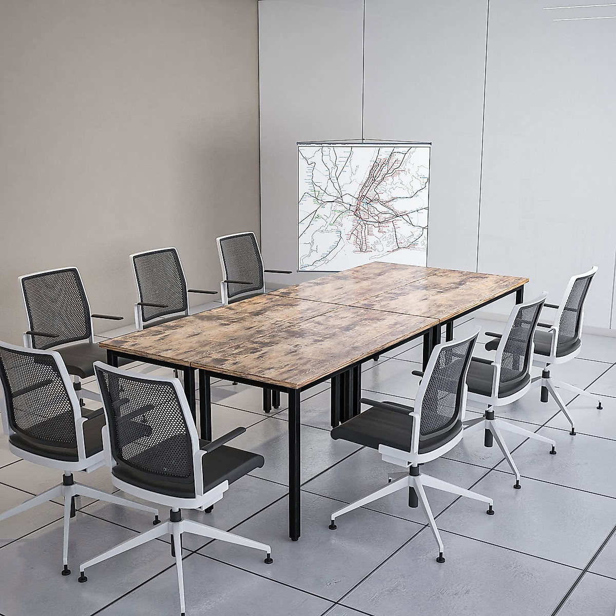 Bonzy Home Conference Tables 8ft Office Computer Desk for Meeting Room Study Writing Printer Podcast Table for 10 People Rustic Brown 4PCS 94.4"x47.2"x29.5"