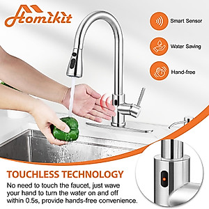 Homikit Touchless Kitchen Faucets with Pull Down Sprayer & Soap Dispenser, Automatic Motion Sensor Smart Faucet for Kitchen Sink, Brushed Nickel Single Handle Stainless Steel Faucet for Farmhouse RV