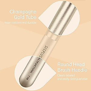 Travel Makeup Brushes Set with Case, SIXPLUS 5Pcs Champagne Gold Double Ended Professional Make Up Brush for Foundation Blush Powder Eyeshadow Blush Eyebrow Lip, Portable Storage Bag, Best Gift Kit
