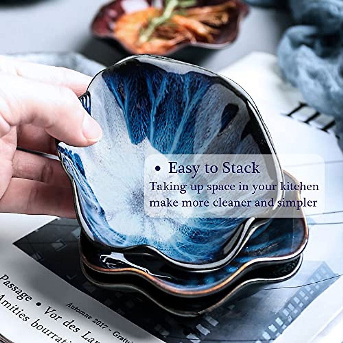 Ceramic Spoon Rests small ring jewelry dish holder entryway key tray,2pcs Sauce Dish,Mini Side Seasoning Dish,Sushi Soy Dipping Bowl,Snack serving Dishes Kitchen Coffee Station room Décor
