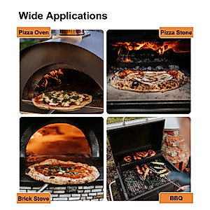 InterMaka 21 Inch Pizza Oven Brush with Scraper, Long Handle Pizza Stone Brush, Grill Cleaning Brush, Outdoor Pizza Oven Accessories with Wood Handle & Brass Bristles