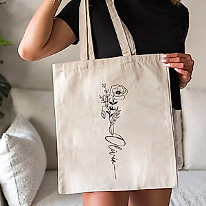 Personalized Birth Flower Canvas Tote Bag, Custom Birth Month, Bachelorette Party, Plant Lover Gifts, Plant Mom Bag, Birthday Gifts For Mom Woman, Gift For Best Friends, Gifts For Her