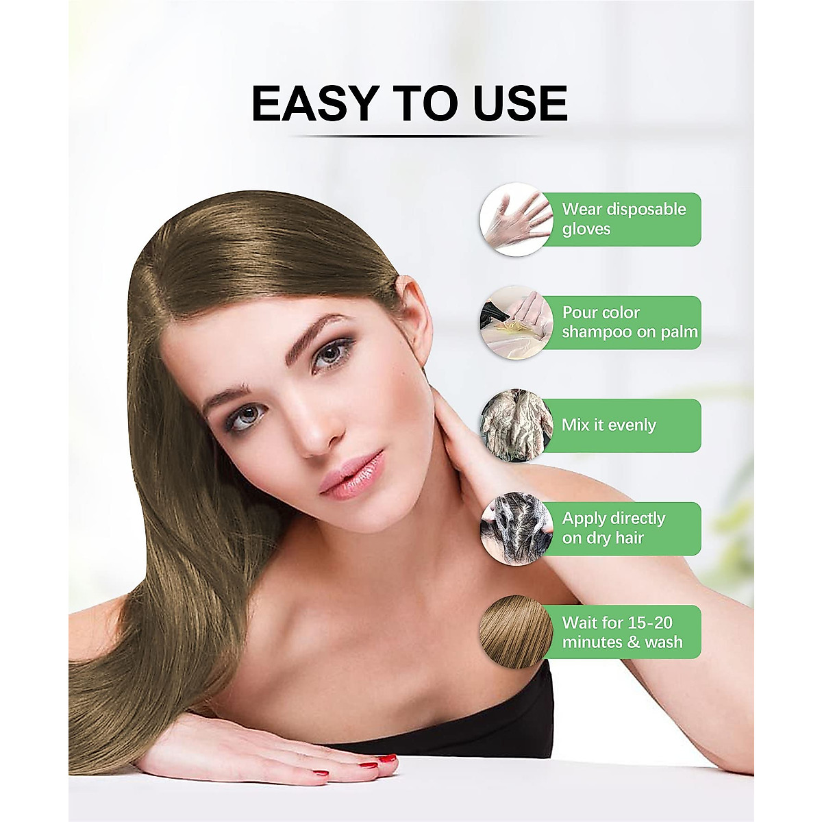 Herbishh Hair Color Shampoo - Magic Gray Hair Dye, Long-Lasting 3-in-1 Coloring Formula, 500ml, Ammonia-Free (Linen)