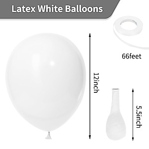 RUBFAC 65pcs White Latex Party Balloons, 12 Inches Helium Party Balloons with Ribbon for Wedding, Birthday, Graduation, Baby Shower, Bridal Shower
