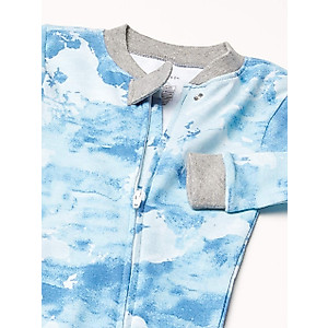 HonestBaby Non-Slip Footed Pajamas One-Piece Sleeper Jumpsuit Zip-Front PJs 100% Organic Cotton for Baby Boys, Watercolor World, 12 Months