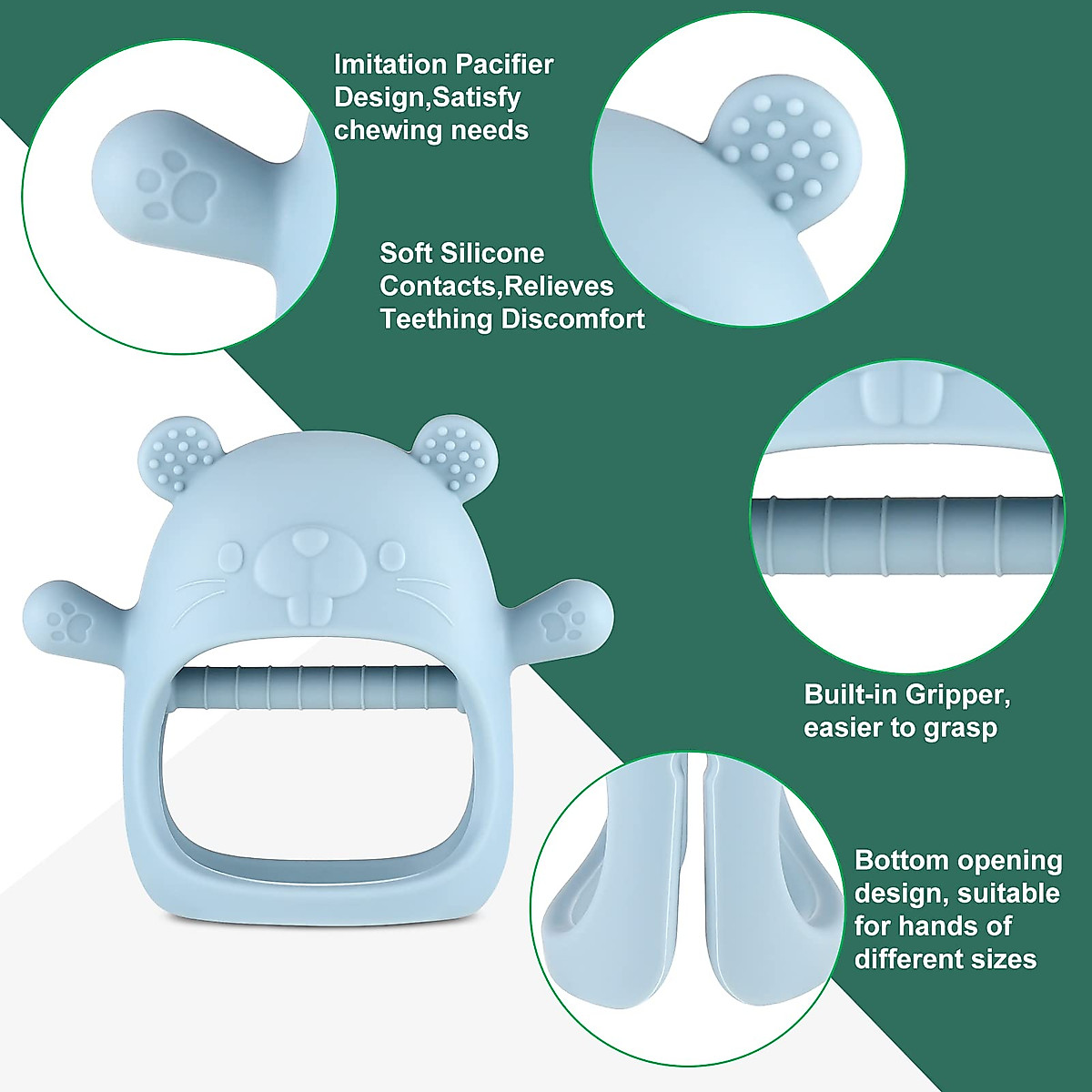 2 Pcs Baby Teething Toys for 12 Months Baby, Silicone Infants Mitten Teething Toy Baby Chew Toys for Sucking Needs, Anti-Drop, BPA Free