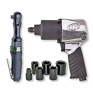Ingersoll Rand 2317G Edge Series Kit with 231G Air Impact & 170G Air Ratchet Wrench, 5 Piece Socket Set and Storage Carry Case, Ergonomic Grips, Black