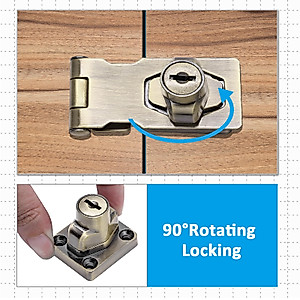 Suiwotin 2pcs 2.5 Inch Keyed Hasp Lock Twist Knob, Key Locking Hasp Cabinet Latch Hasp Latches with Keys for Small Door, Cabinet Door, Closet Door (Bronze)