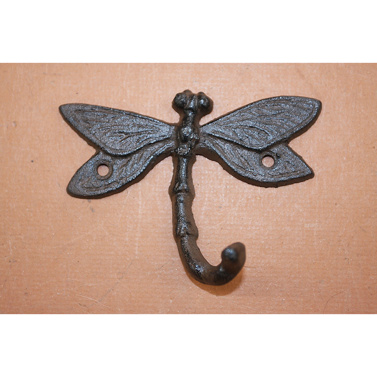 Rustic Country Dragonfly Bath Towel Hooks Powder Coat Brown Cast Iron, 3 1/4 inch Tall, H-90, Set of 2